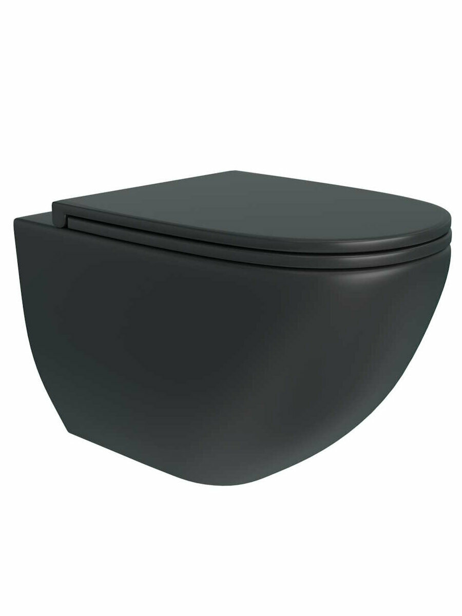 Унитаз подвесной toHit Sails Slim, бесшумный, безободковый, микролифт, черный,495х365х365, TH03-010202