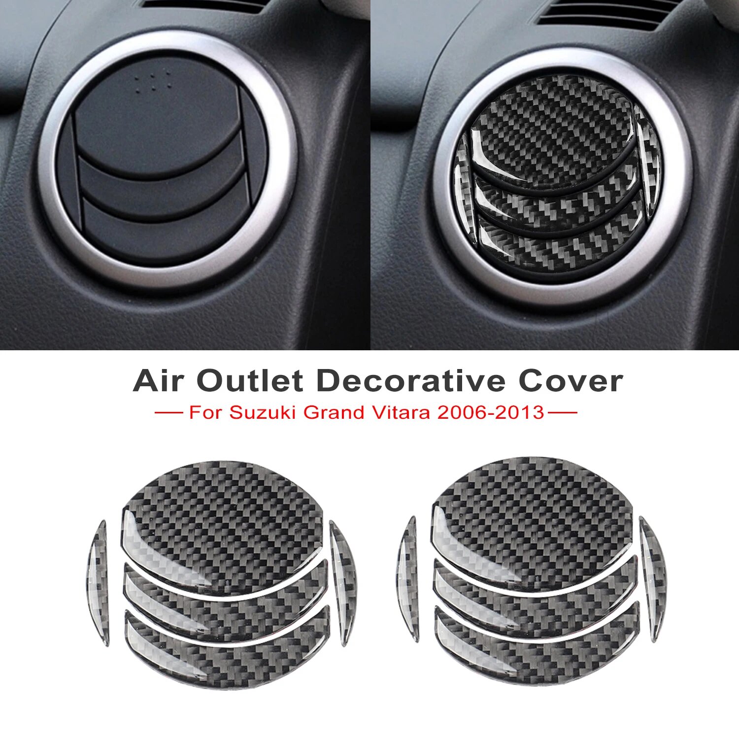 Приборная панель из углеродного волокна для Suzuki Grand Vitara 2006-2013, двусторонняя декоративная крышка для воздуховыпускного отверстия, аксессуары для салона автомобиля, наклейка