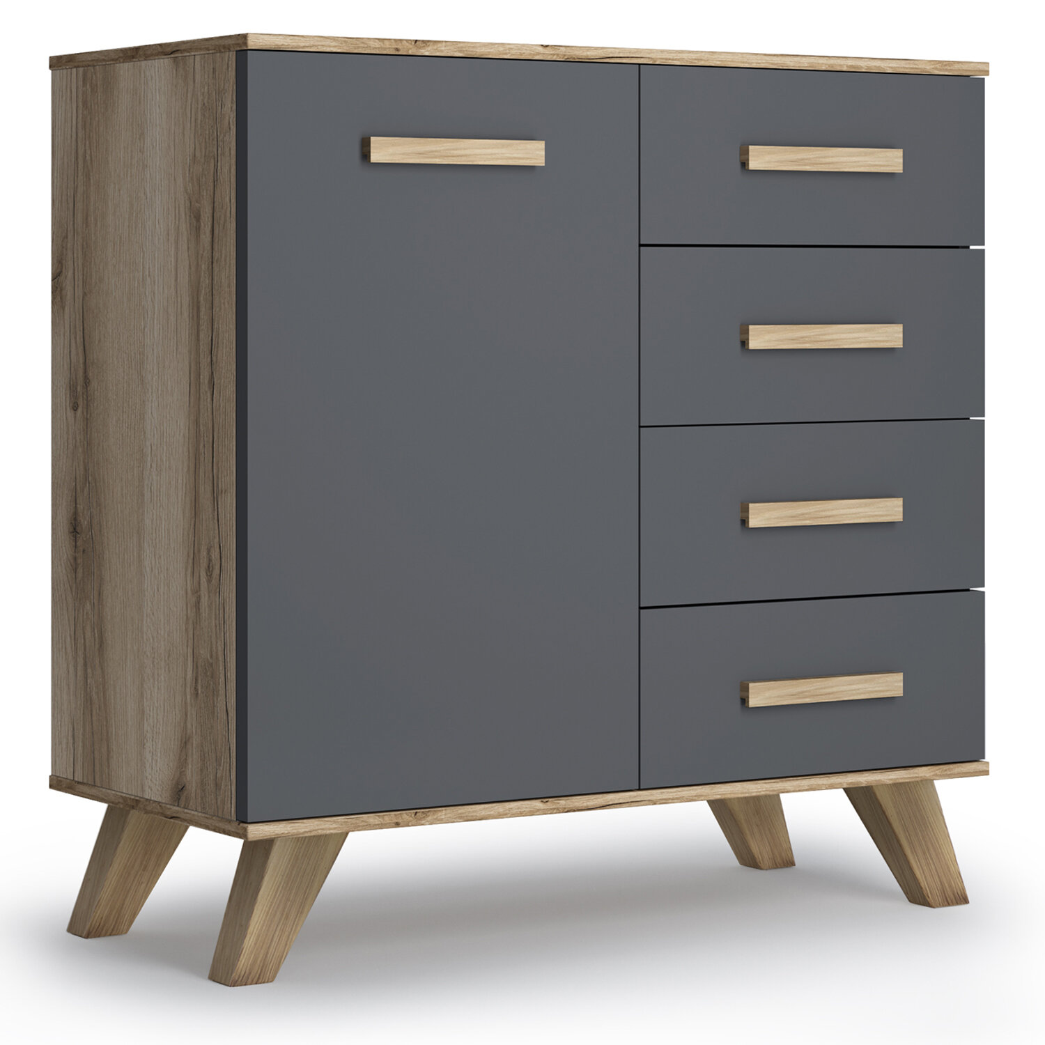 Комод Кураж "Вега Скандинавия", 90 см x 40 см x 89 см, 4 ящика, серебристый