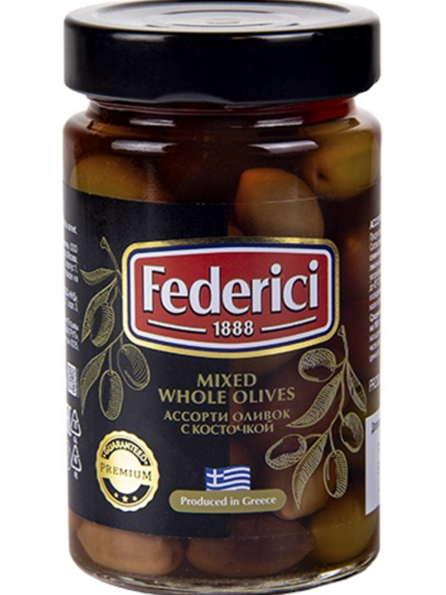 Ассорти оливок каламата с косточкой Federici 300 гр ст/банка