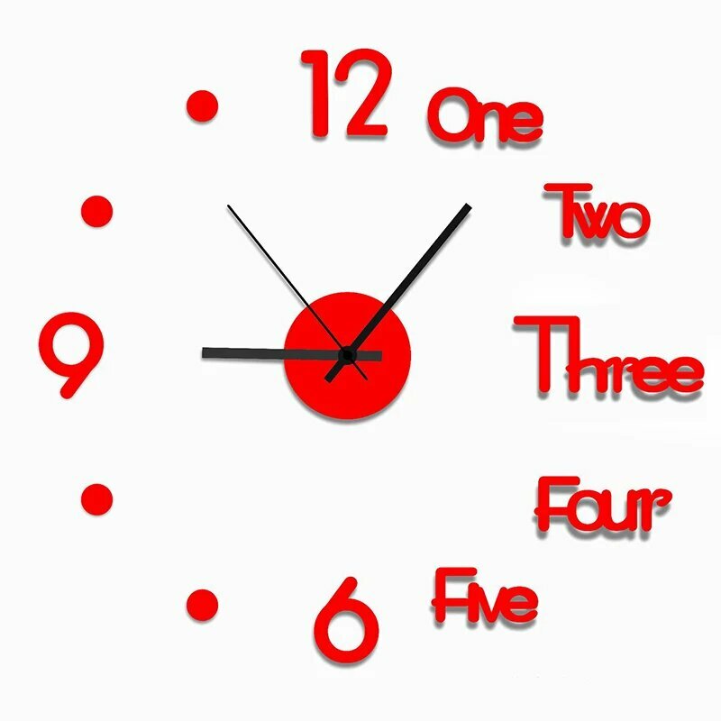 3D цифровые настенные часы Красный, A- Red- (45-70cm)