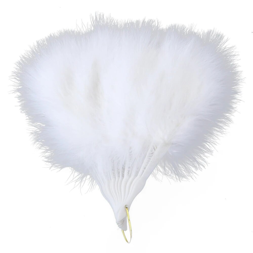 Складной веер с перьями Marabou Белый, 11.2 Inch