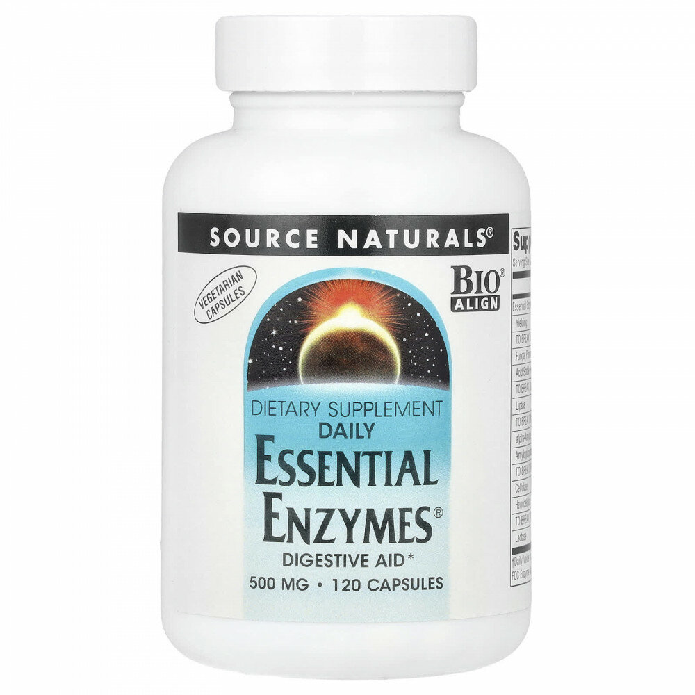 Source Naturals, Daily Essential Enzymes®, 500 мг, 120 вегетарианских капсул