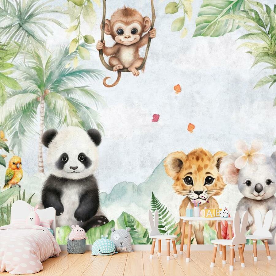 Фотообои Панда с друзьями 12-1767-M-Флекс 270 x 300 см (ВхШ) Бесшовные, флизелиновые, влагостойкие обои