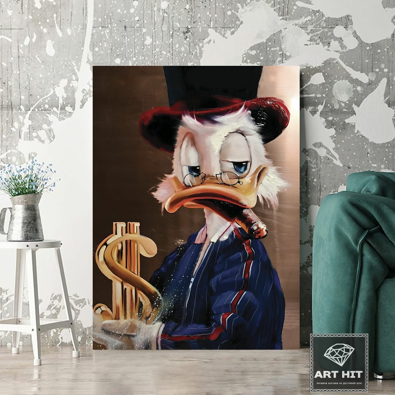 Картина Скрудж Макдак, Дональд Дак с деньгами, 50х70