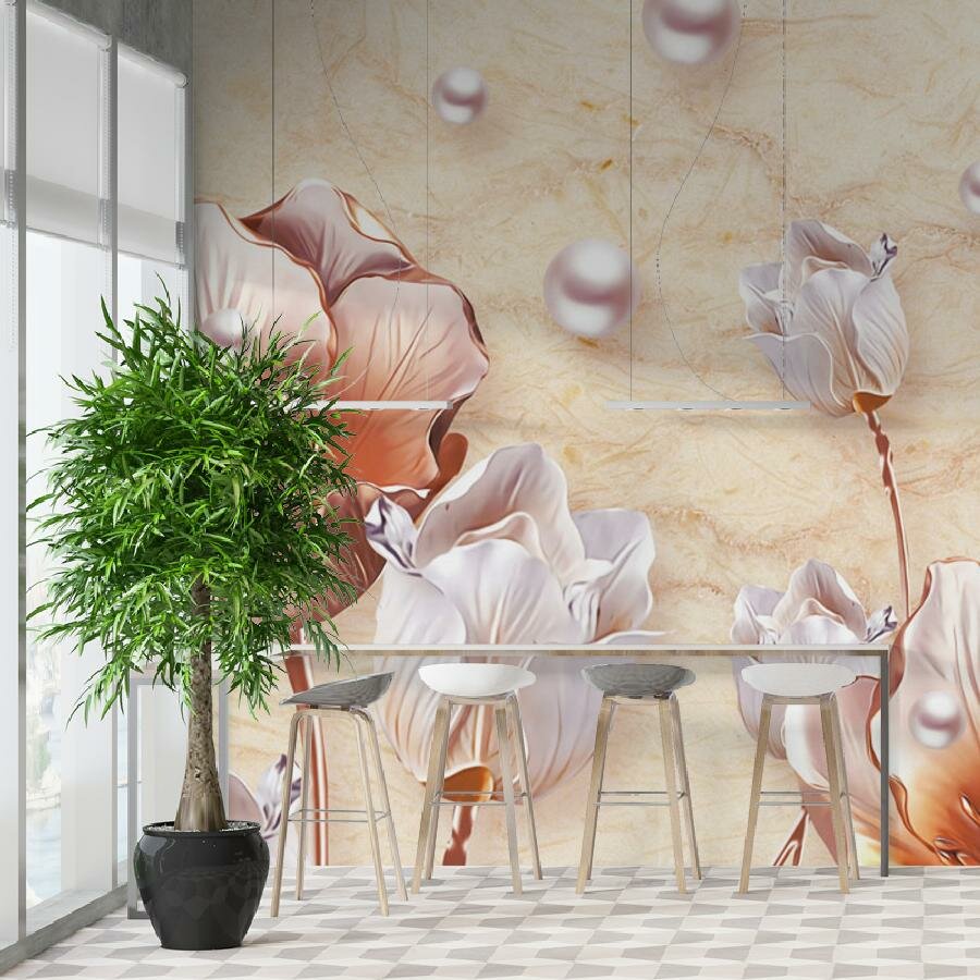 Фотообои 3д тюльпаны 10-667-S-Холст 270 x 200 см (ВхШ) Бесшовные, флизелиновые, влагостойкие обои
