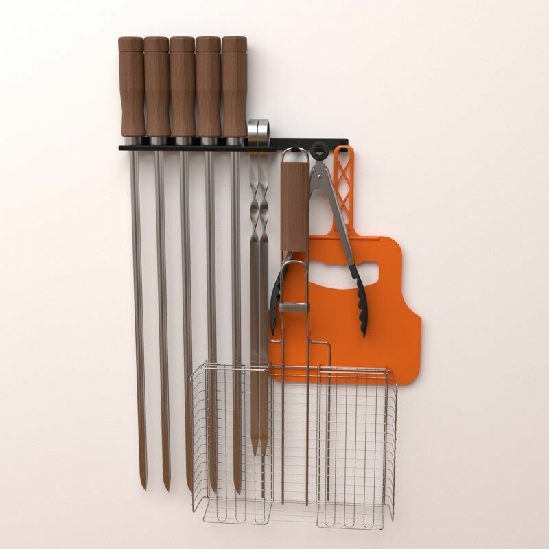 Держатель для хранения шампуров и аксессуаров для барбекю, настенный, черный сокол