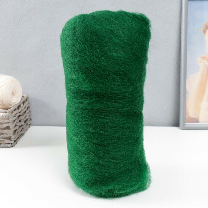 Шерсть для валяния Камтекс "Кардочес" 100% полутонкая шерсть 100 гр (110 зеленый)