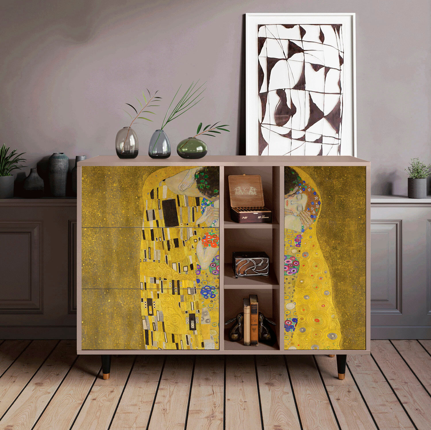 Комод - STORYZ - BS2 The Kiss by Gustav Klimt , Разер - 125 x 97 x 48 см , Цвет корпуса - Бежевый