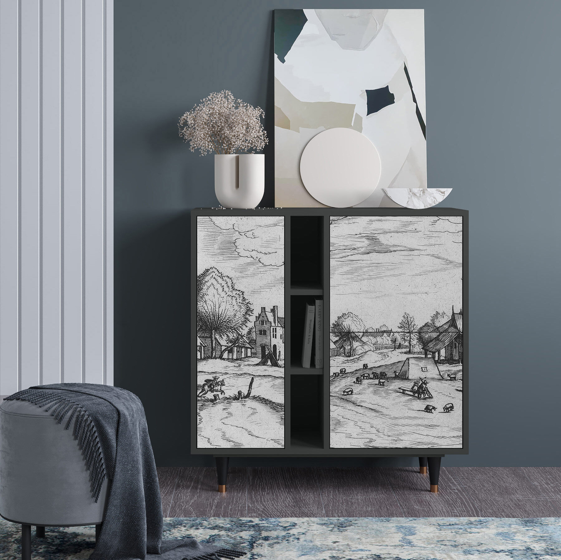 Комод - STORYZ - BS5 Country Village With Sheep by Pieter Breugel, Размер - 94 x 96 x 41 см, Цвет корпуса - , Антрацит