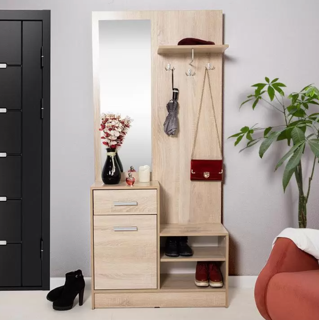 Прихожая "Дебора" ( 900х1840х292 мм), цвет дуб сонома/дуб сонома