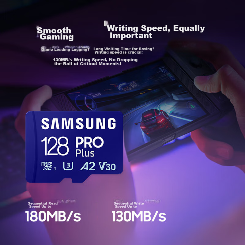 Карта памяти SAMSUNG 128GB TF MicroSD, 4K High-Speed, U3A2V30, Read Speed 180MB/s, for Consoles, Drones, Action Cameras, PRO Plus