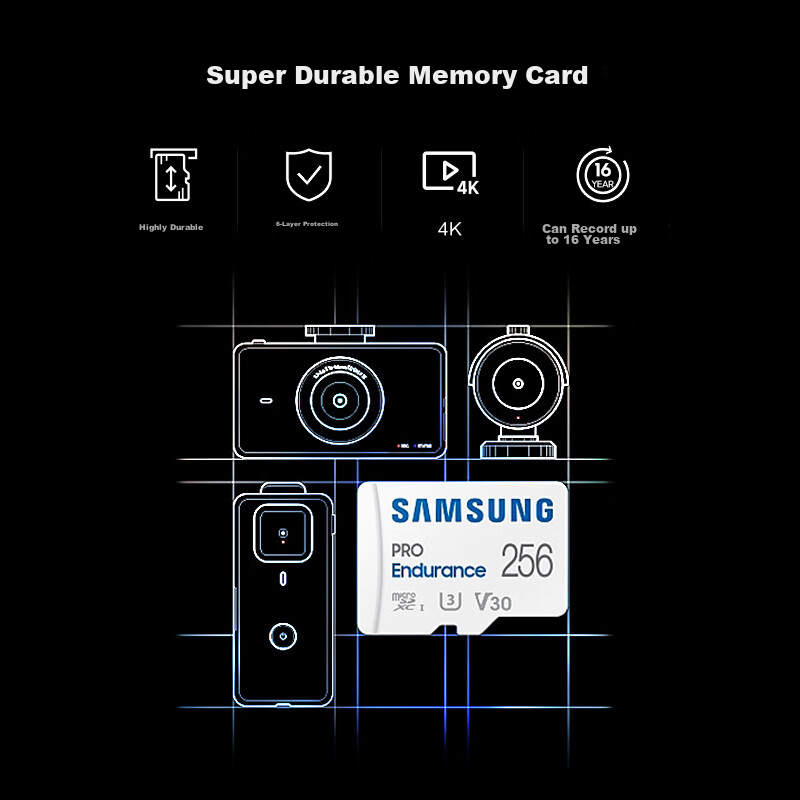 Карта памяти Samsung 256GB TF MicroSD Endurance V30 for Dash Cams, Security Monitoring Cameras, Read Speed 100MB/s