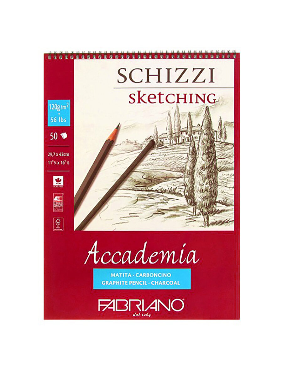 FABRIANO альбом для зарисовок, эскизов Accademia 120 г/м2, 50 листов 29.7 х 42 см на спирали, 44122942
