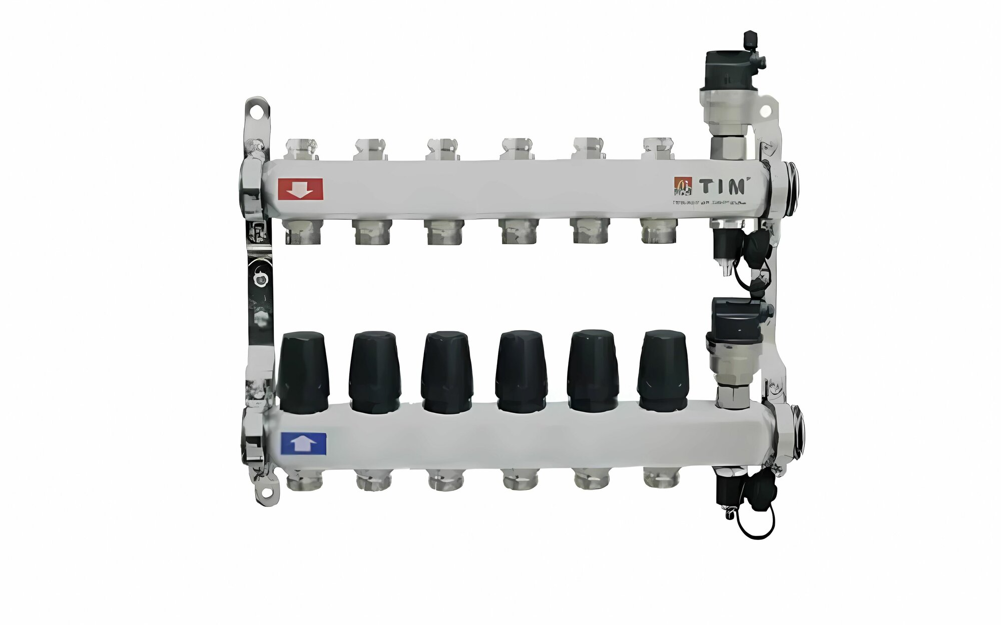 Коллекторная группа 1* на 6 вых. нерж. квадрат TIM KBS5006 c кранами и воздух.