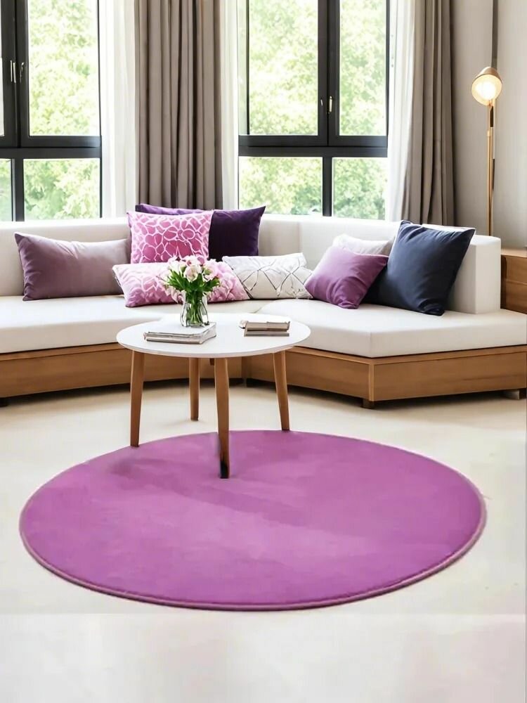 Ковер круглый, коралловый флис, с нескользящим пластиковым дном, диаметр 1м, фиолетовый