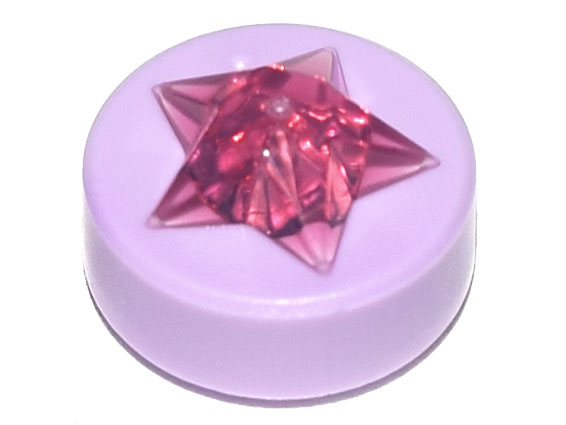 Tile, Round 1 x 1 x 2/3 with Molded Trans-Dark Pink Star Pattern, 72046pb01 Lavender N