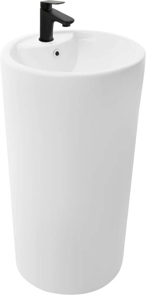 Раковина напольная Weltwasser WW Leerbach 10000005491 4646 GL-WT 46 фаянсовая, раковина для ванной, белая, круглая, со встроенным сливом-переливом