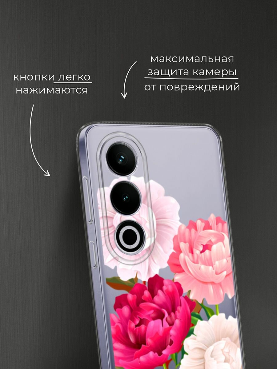 Чехол на Oneplus Ace 3V / Ван Плас Эйс 3V с принтом "Большие пионы", прозрачный — фото 1