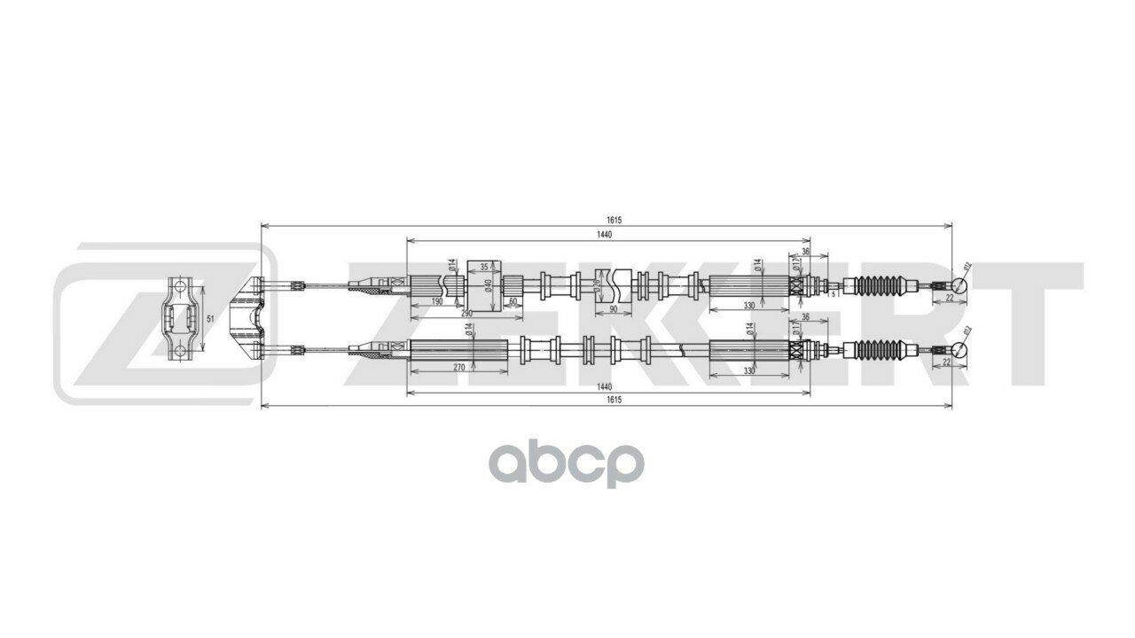 Трос стояночного тормоза задний левый/правый Opel Meriva A 03- Zekkert арт. bz-1430