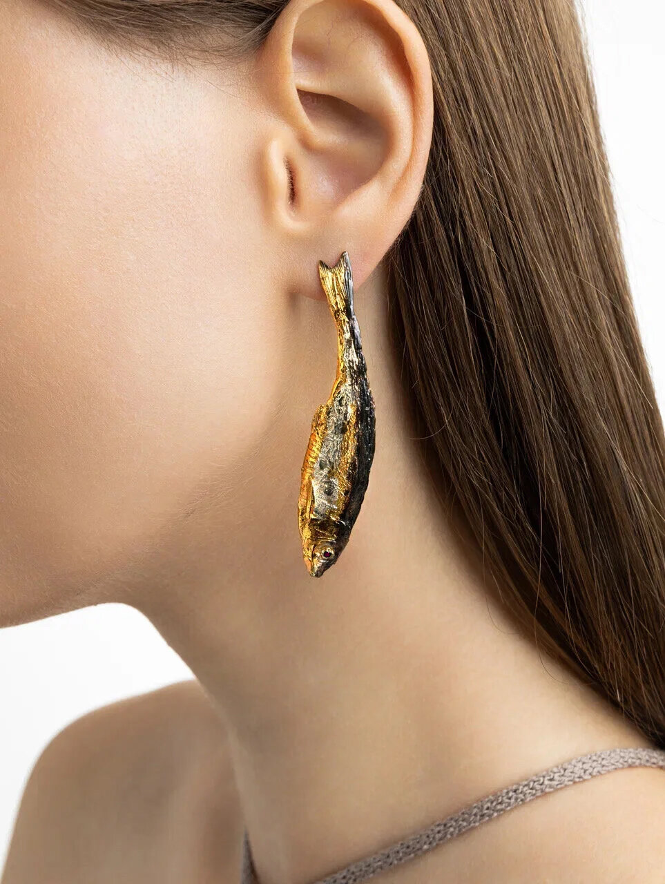 Серьги непарные, серебро, 925 проба, золочение, фианит