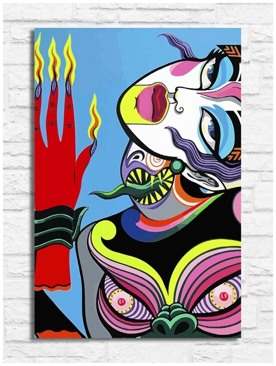 Картина по номерам на холсте Девушка гейша (красочная абстракция , яркая, Азия, Япония) - 8306 В 20x30