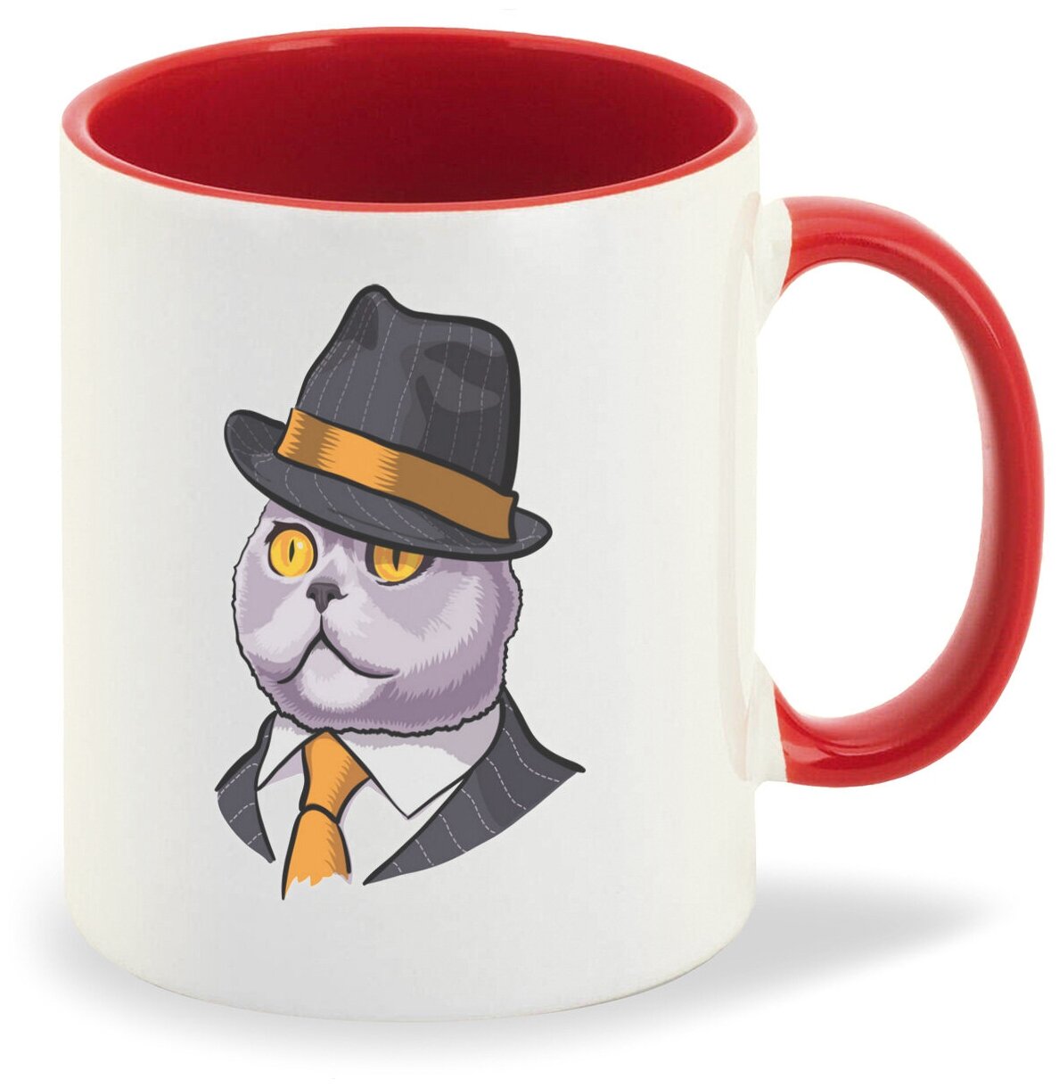 Кружка красная CoolPodarok Кот в костюме галстук и шляпа