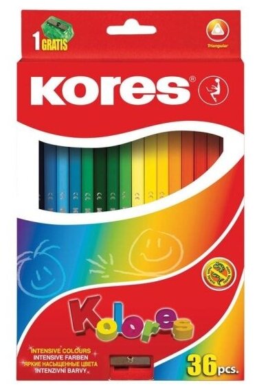 Карандаши цветные Kores 36цв 3-гран, точилка 93336.01