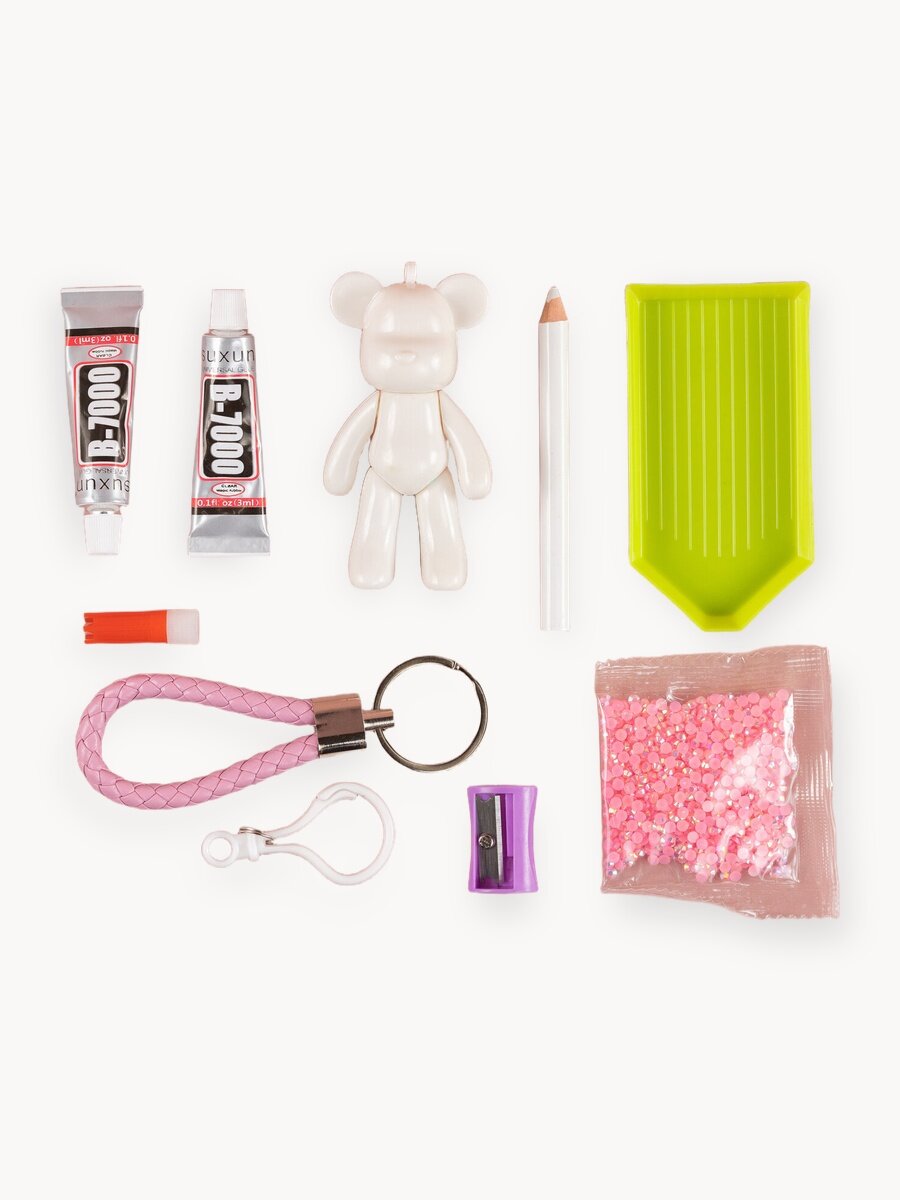 Алмазная мозаика Мишка брелок 3D набор творческий, цвет розовый, D'Mari