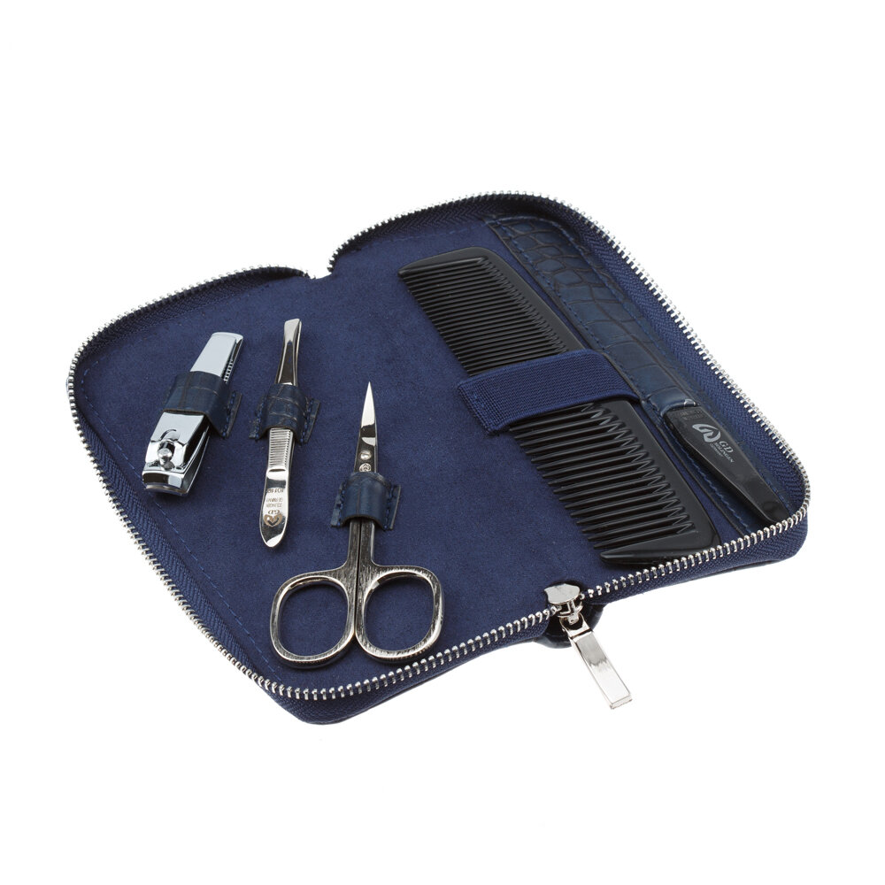 Маникюрный набор GD, 5 пр. (мужской дорожный набор), футляр синий, искусственная кожа, фактура крокодил