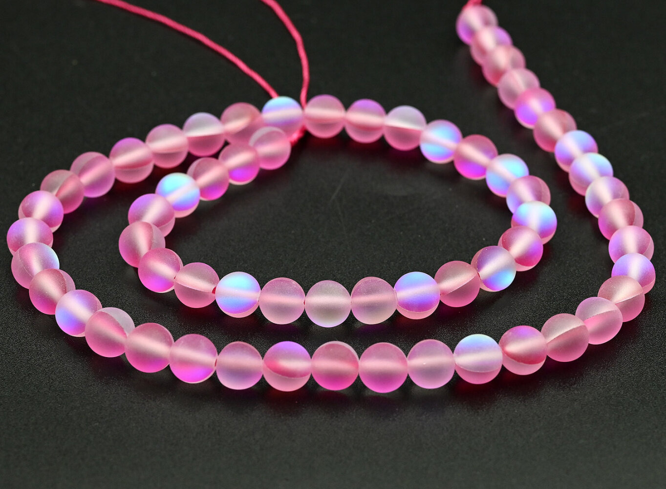 Бусины из опала искусственного шарик 6мм матовый цв. фуксия, 37см, 60 бусин .