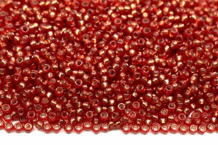 Бисер японский MIYUKI круглый 15/0 #4234 арбуз полуматовый, серебряная линия внутри, Duracoat, 10 грамм