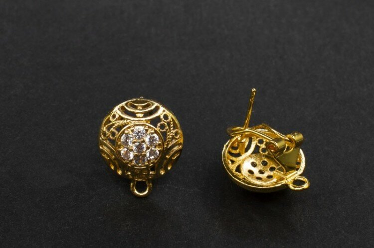 Гвоздики основы для серег 18х16х0,7мм, отверстие 2мм, цвет золото, латунь/цирконий, 21-225, 1 пара