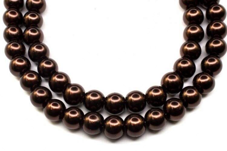 Жемчуг искусственный 8мм, отверстие 1мм, цвет коричневый, 514-011, 10шт