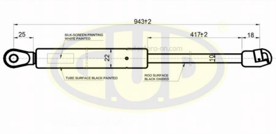 GUD GGS010118 амортизатор капота AUDI A6 (A4, C4), A6 AVANT (A4, C4) 06, 94-10, 97 380N L=943, 417MM