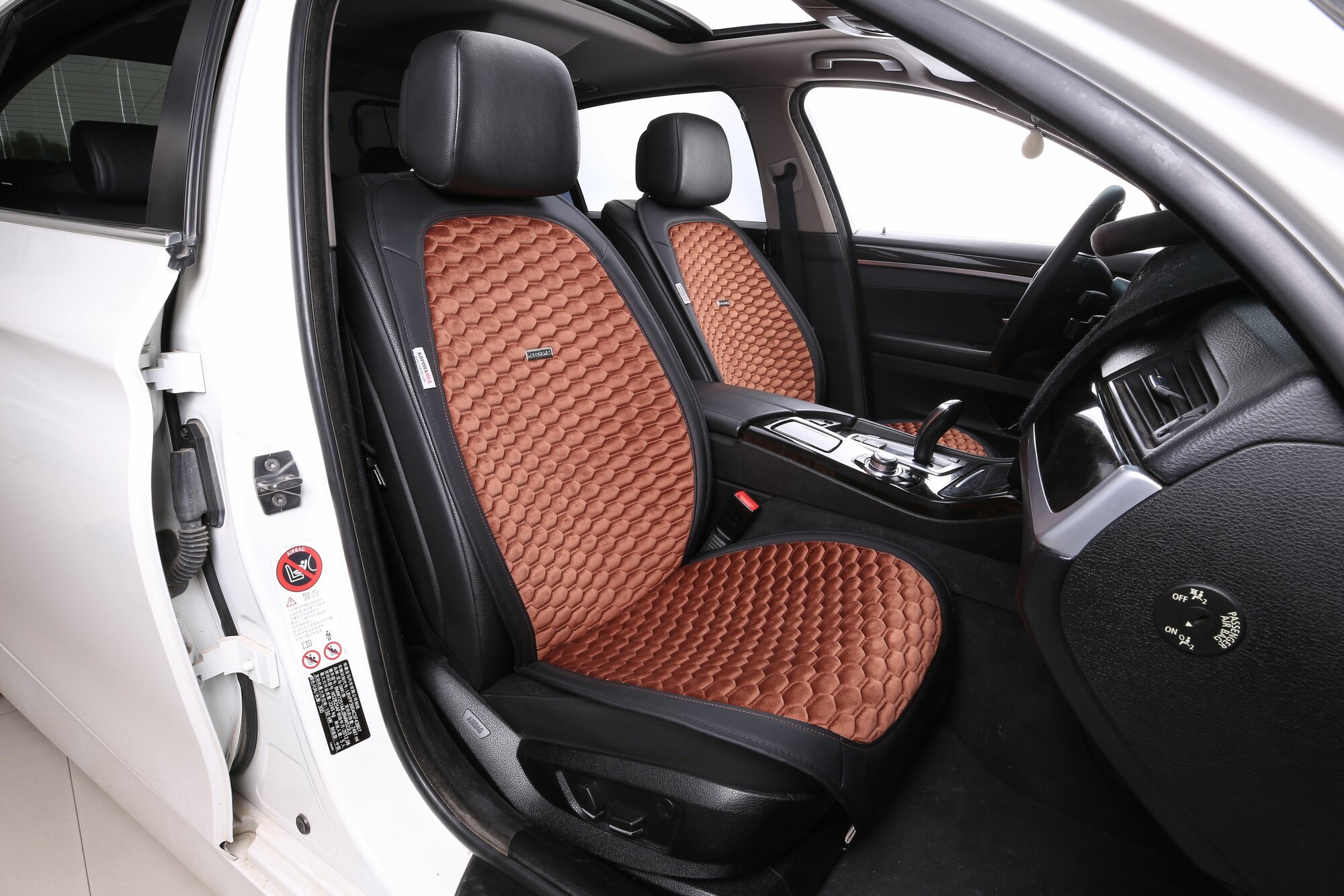 Накидки для Шкода Фабия РС (2010 - 2014) хэтчбек 5 дверей / Skoda Fabia RS на передние сиденья Alkantara Soty, Экокожа с алькантарой, Коричневый