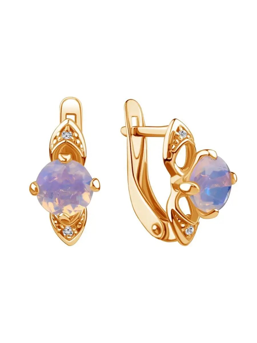 Серьги, серебро, 925, 585 проба, золочение, фианит, опал