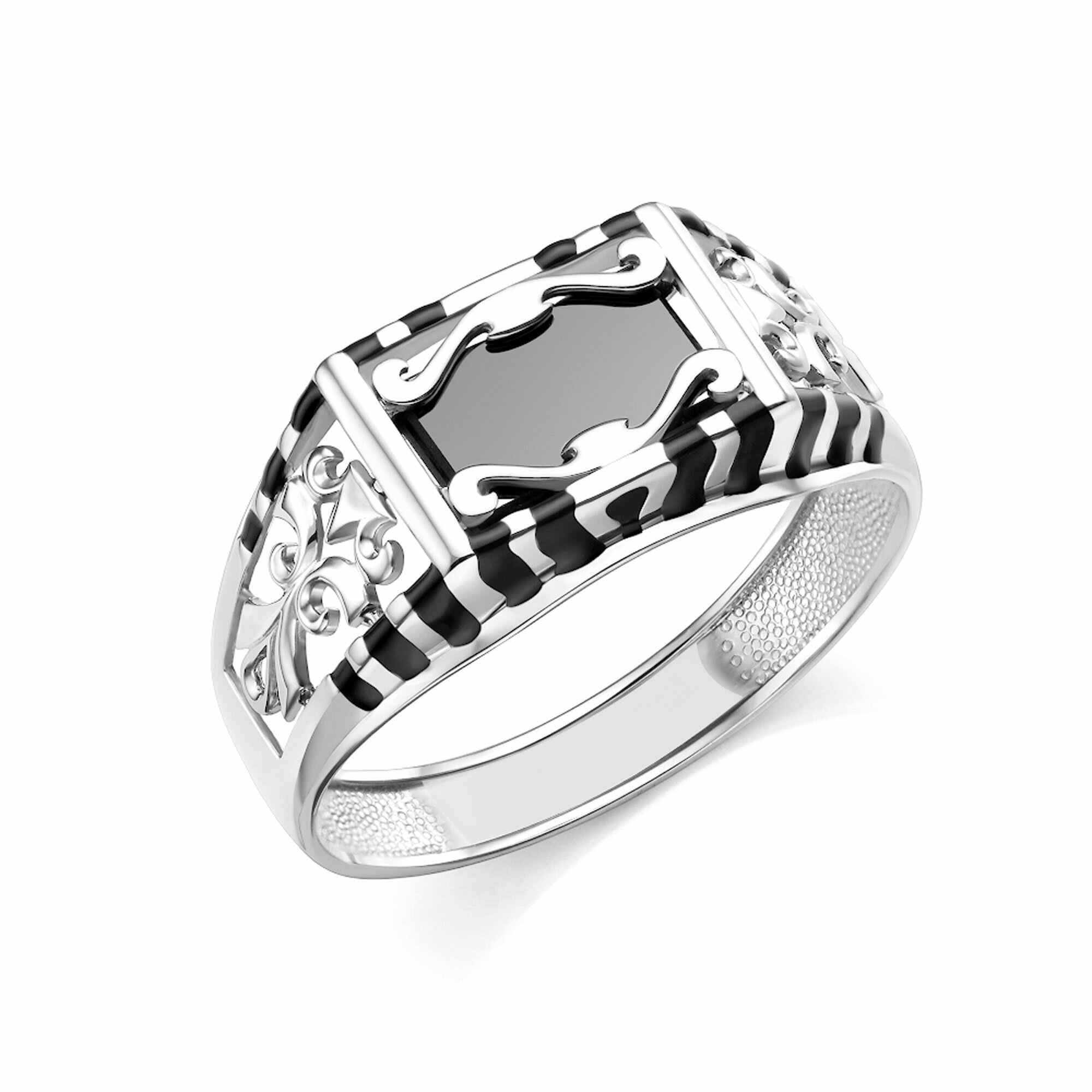 Печатка, серебро, 925 проба, родирование, эмаль, оникс