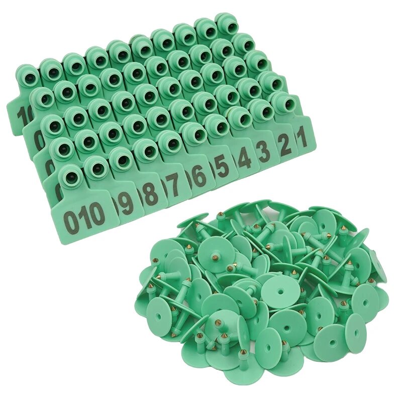 100 шт. ушные бирки для животных No 1-500 этикеток для сережек, овца, коза, свинья, ухо, маркер для крупного рогатого скота, идентификационные карты, набор медной головки, 101a200, Изумрудный