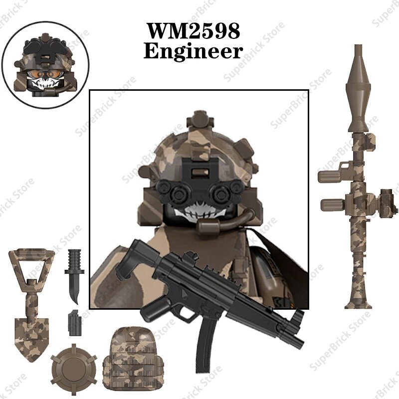 Мини-фигурка военного инженера WM2598, камуфляж, без коробки