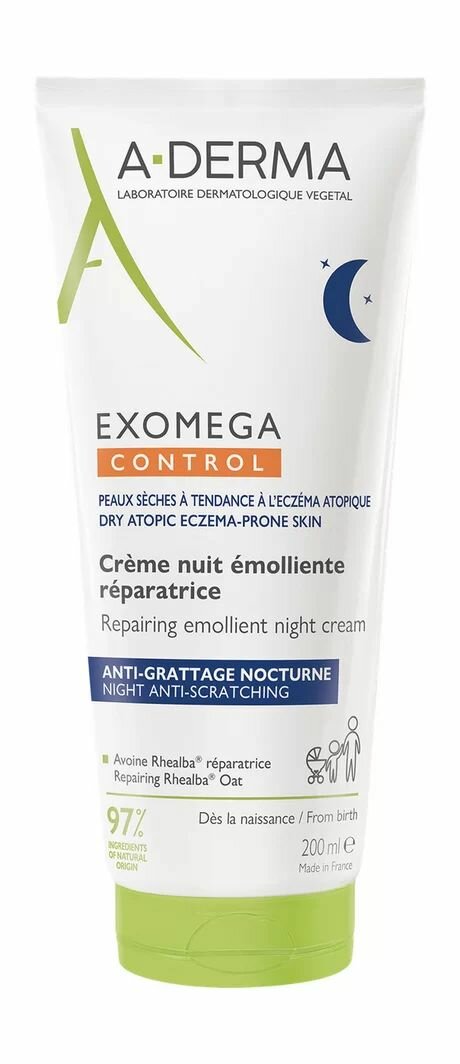 A-DERMA Exomega Control Крем-эмолент для тела ночной восстанавливающий смягчающий, 200 мл