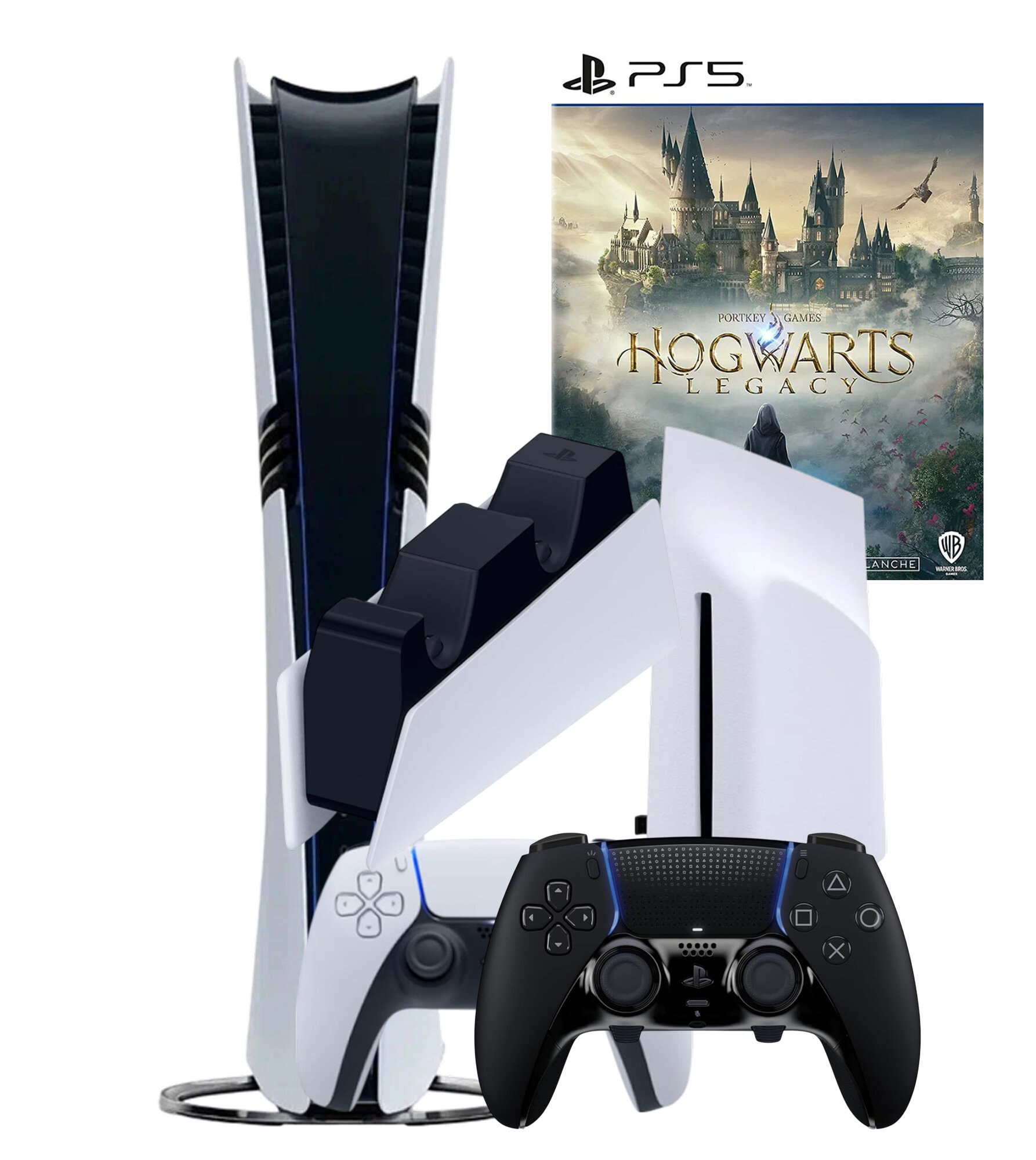 Игровая приставка PlayStation 5 Pro + 2й геймпад Edge Black черный + игра Hogwarts Legacy + станция зарядки + дисковод