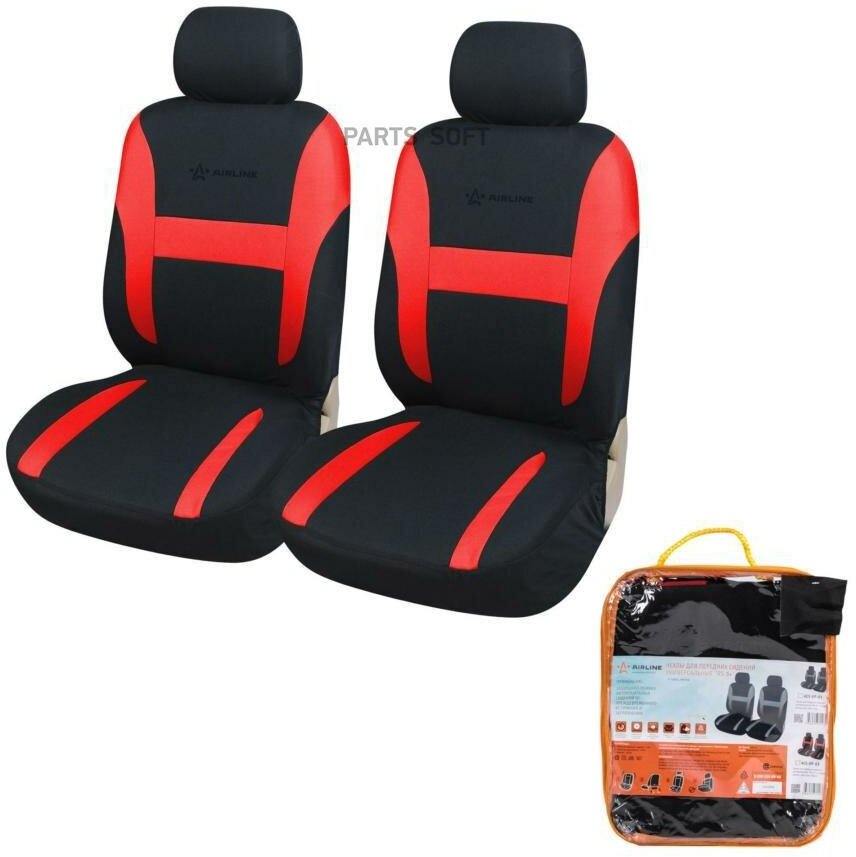 AIRLINE ACS-VP-03 Чехлы для сидений унив. "RS-3+", пер, 2 шт. (4 предм.), велюр, черн./красн.