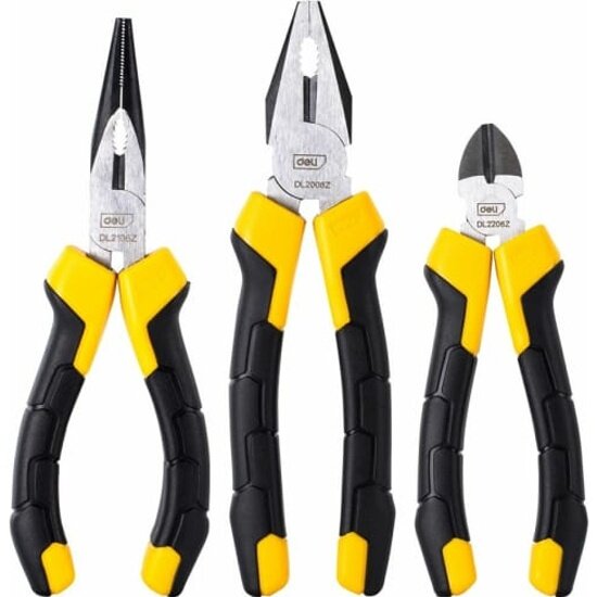 Набор плоскогубцев Deli Tools Deli DL2008Z-3 200мм комбинированные плоскогубцы, 170мм длинногубцы, 170мм бокорезы, сталь Cr-V, двухкомпонентная прорезиненная рук