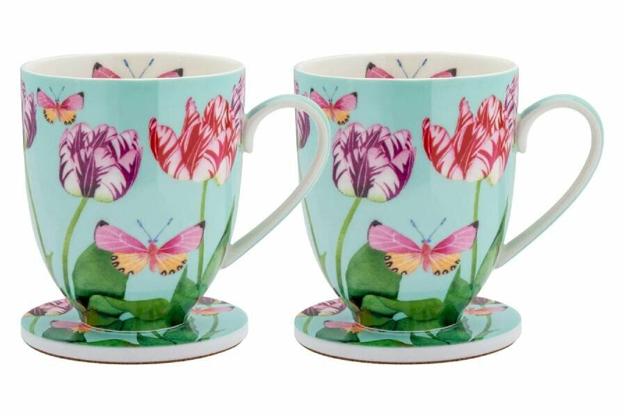 Набор 2 кружки с подставками Тюльпаны, 0,4 л (Maxwell&Williams)