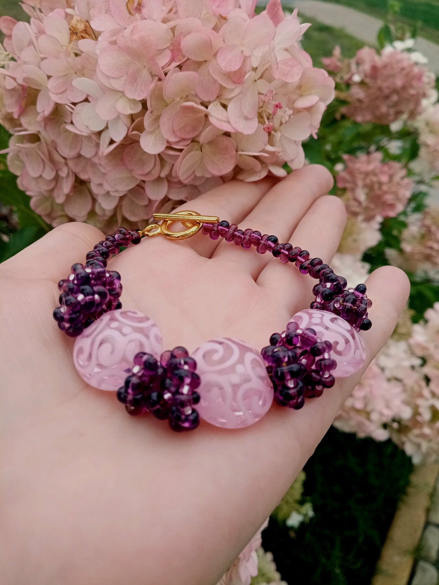 Браслет, муранское стекло, бисер