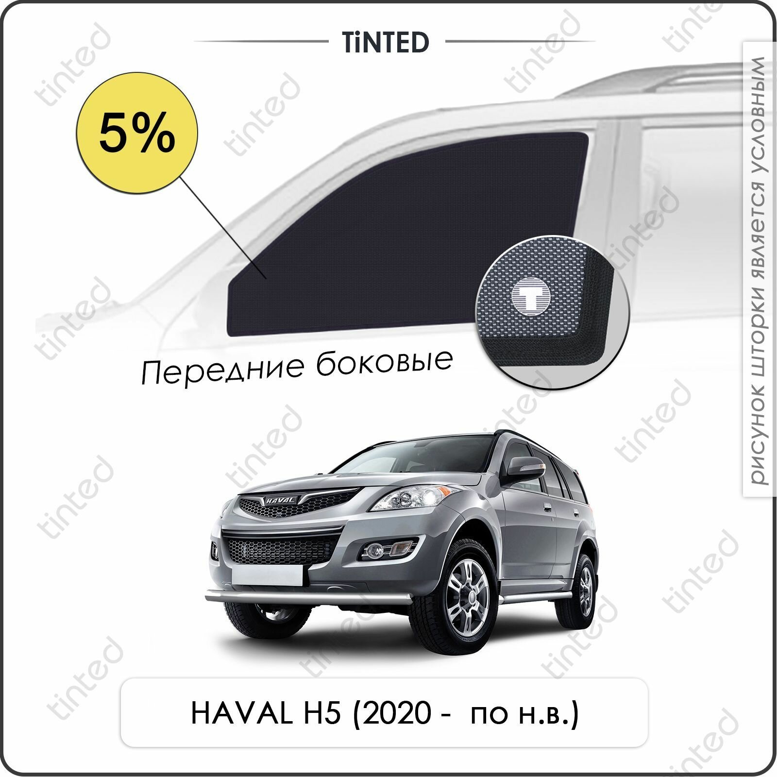 Шторки на автомобиль солнцезащитные HAVAL H5 1 Внедорожник 5дв. (2020 - по н. в.) на передние двери 5%, сетки от солнца в машину хавал Х5, Каркасные автошторки Premium