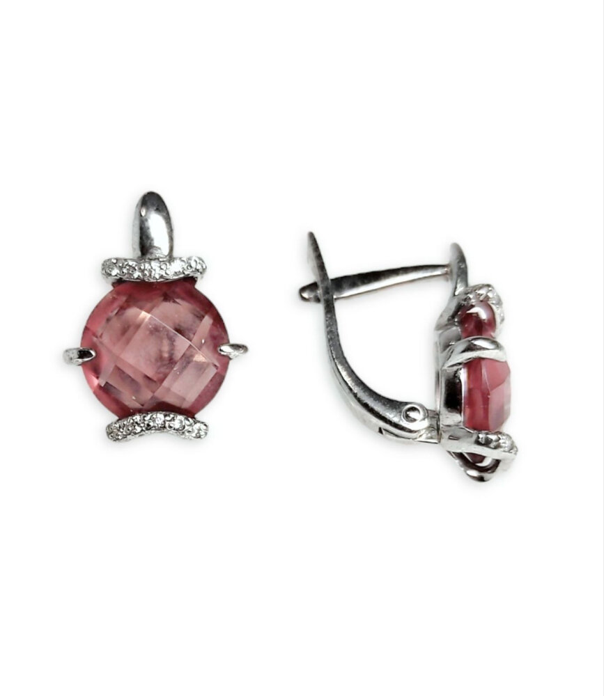 Серьги ЗлатаМира, серебро, 925 проба, родолит, фианит