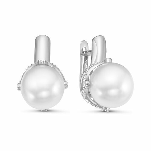 Серьги, серебро, 925 проба, фианит, жемчуг Swarovski синтетический