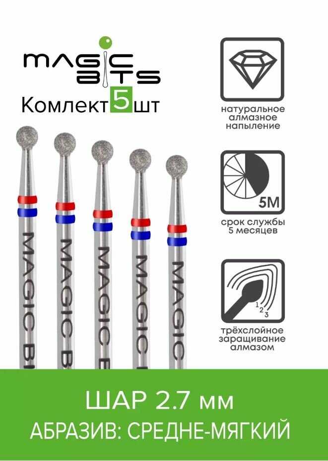 Набор фрез Алмазный шар 2.7 средне-мягкая 5шт
